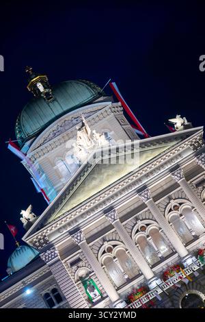 A beautiful view of the Bundesplatz in Bern overlooking a park with ...