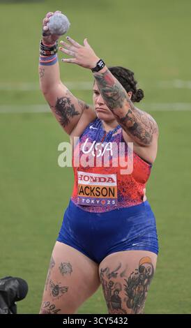 Chase Jackson of the USA competing in the women’s shot put at the World ...