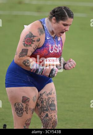 Chase Jackson of the USA competing in the women’s shot put at the World ...