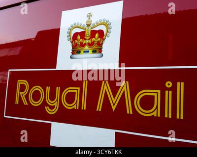 Iconic Royal Mail branding on the side of one of their red vans Stock ...