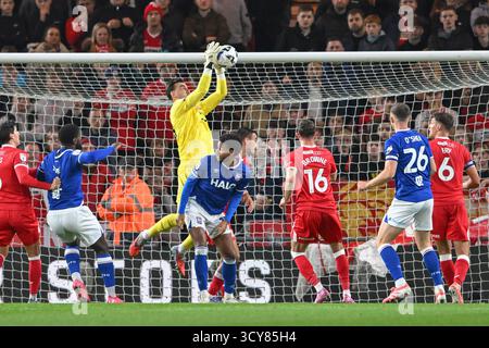 Sol Brynn Middlesbrough Goalkeeper catches the ball from a corner ...