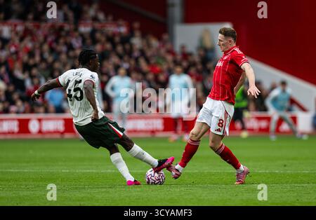 Elliot Anderson of England competes for the ball with Caleb Yirenkyi of ...