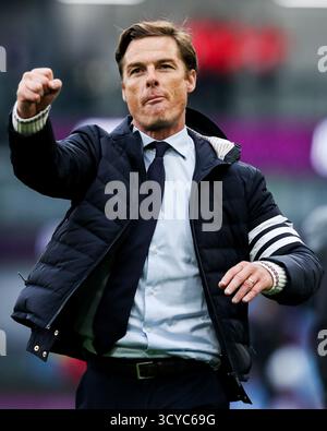 Scott Parker manager of Burnley claps fans after the Premier League ...