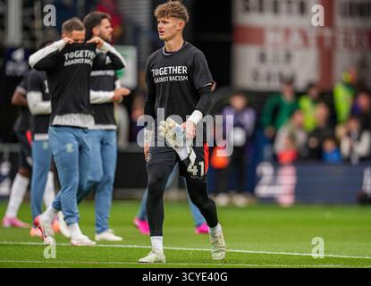 Goalkeeper Lucas Thomas (41) of Luton Town warms up ahead of the EFL ...
