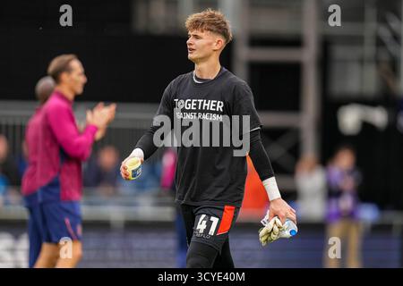 Goalkeeper Lucas Thomas (41) of Luton Town warms up ahead of the EFL ...