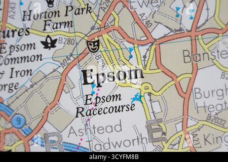 Epsom - England, United Kingdom colour atlas map town name of the area ...
