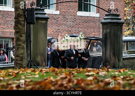 Harold Dennis “Dickie” Bird OBE coffin is placed into the hearse during ...
