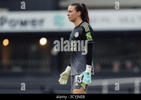 13, Olivia Clark of Leicester City makes an early save during the ...