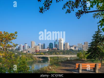 Canada, Alberta, Edmonton, Cityscape with trees and river Stock Photo ...