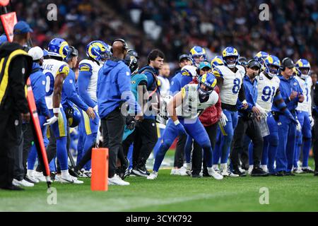 Los Angeles Rams linebacker Nate Landman (53) works during the second ...