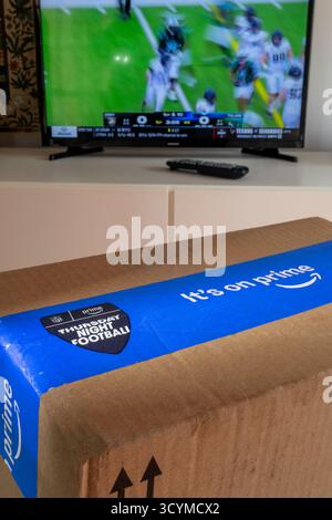 The Amazon Prime Thursday Night Football logo seen on the stage prior ...