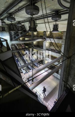 Interior view of Westminster underground Station, London, UK. Shows ...