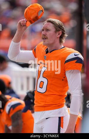 Denver Broncos punter Jeremy Crawshaw (16) in the first half of an NFL ...