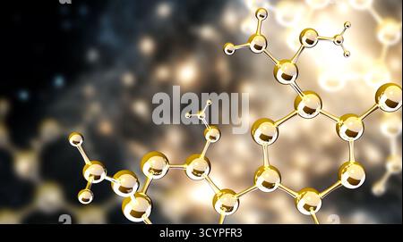 Horizontal banner with model of abstract molecular structure ...