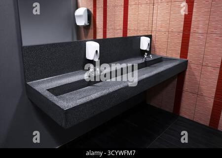 Modern granite washbasin for public restroom with hot and cold water ...