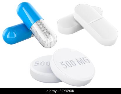 A 3D rendering of colorful round tablets on a blurry background Stock ...