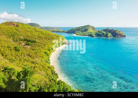 Drawaqa Island and Nanuya Balavu Island, top view, Yasawa islands, Fiji ...