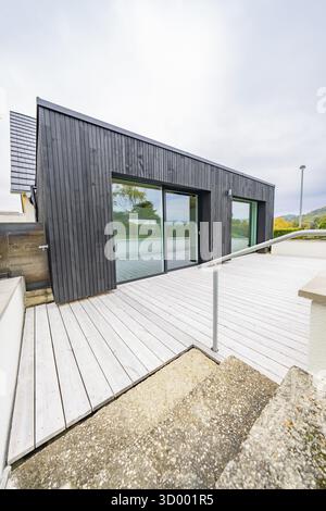 Terrace with metal and glass construction in modern building Stock ...