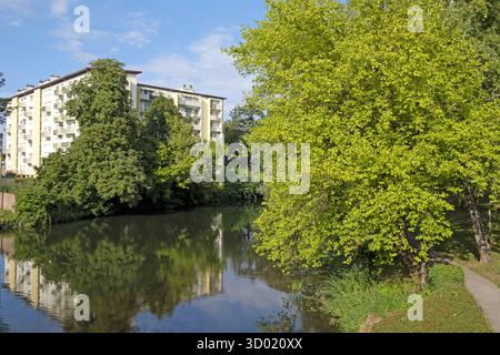 France, Doubs, Montbeliard, Près-la-Rose park, walkway, decorations ...