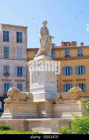 The lion fountain with the marble statue of Napoleon Bonaparte on Place ...
