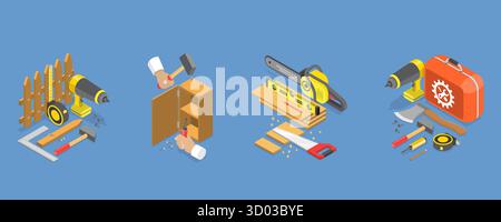 3D Isometric Flat Illustration of Construction Foundament, Pouring ...