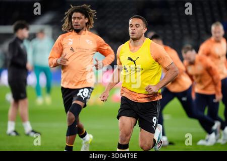 Derby County's Carlton Morris (right) and Blackburn Rovers' Ryan Hedges ...