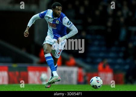 Ryan Alebiosu of Blackburn Rovers passes the ball forward during the ...