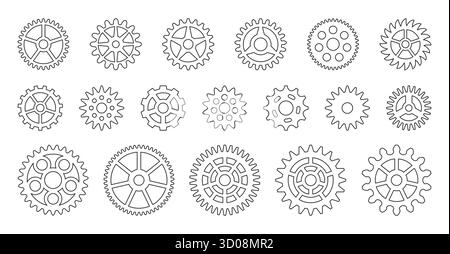 Gears varied sizes icon set. Cogwheel black silhouette. Toothed wheel ...