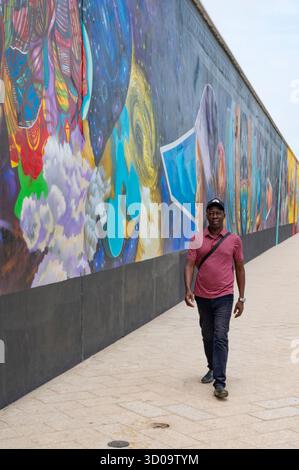 Benin, Cotonou, the largest street art wall in the world along the ...
