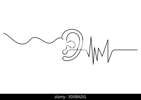 Human ear one line continuous drawing. Human organ continuous one line ...