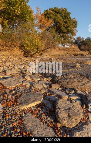 Limestone rock beach at shore of Lake Ontario in Sandbanks Provincial ...