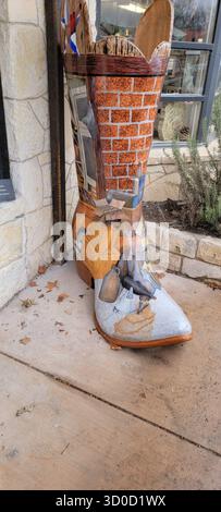 Decorative Western Boot Art Display in Downtown Wimberley, Texas Stock ...