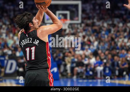 Miami Heat forward Jaime Jaquez Jr. (11) dribbles down the court ...