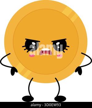 Kawaii gold coin character features a joyful face, large sparkling eyes ...