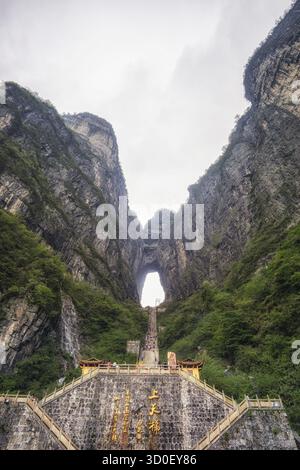 Tianmen cave or heavens door. a large water eroded hole between the two ...