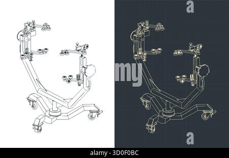 Aircraft maintenance cradle trolley blueprint stylized vector ...
