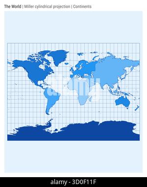 Vector world map. Miller cylindrical projection. Plain world ...