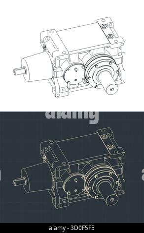 Gear reducer motor isometric blueprint stylized vector illustration ...