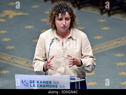 Ecolo's Sarah Schlitz pictured during a plenary session of the chamber ...