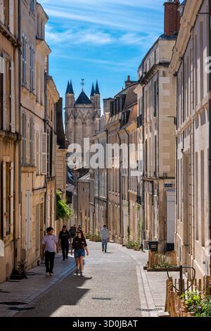Urban street scene in Poitiers city centre, France, showing mix of ...