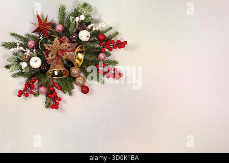 Frame made of Christmas balls and bells on red background Stock Photo ...