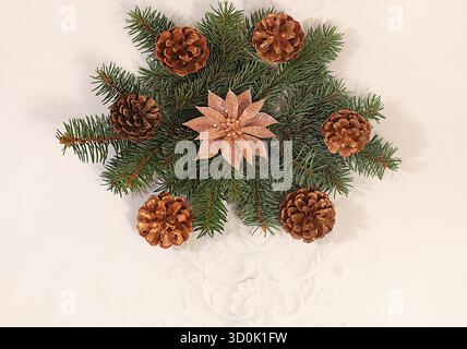 Beautiful Christmas balls and cones on light blue background. Pattern ...