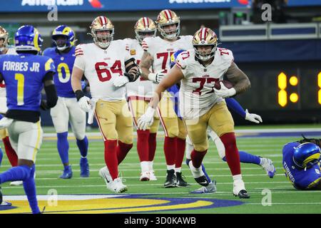 Los Angeles Rams guard Kevin Dotson (69) walks to the line of scrimmage ...