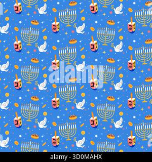 Seamless pattern with menorahs and stars of David. Menorah with nine ...