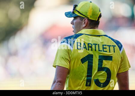 Xavier Bartlett bowling for Australia during the Third Men's T20I match ...