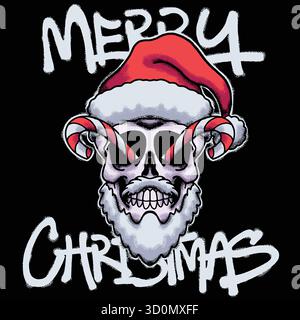 new year lettering card with a skull in santa hat drawing Stock Vector ...