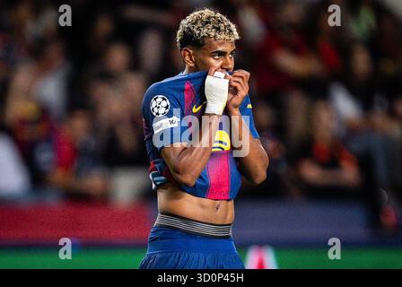 Lamine YAMAL of Barcelona looks dejected during the Spanish ...