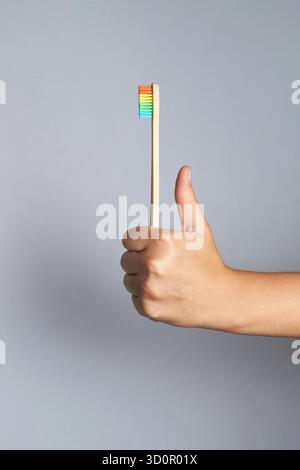 Close up of Bamboo Rainbow Dental Toothbrush. Copy space Stock Photo ...