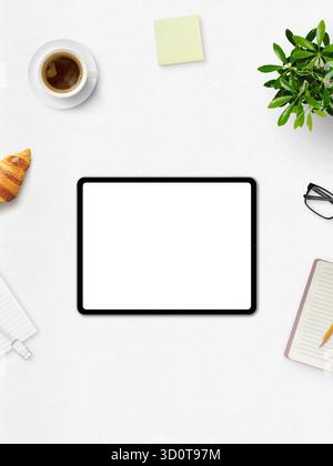 Digital tablet white screen mockup with summer tropical fruits, beach ...