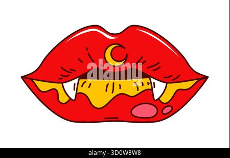 Halloween groovy cartoon vampire lips with fangs for horror holiday ...